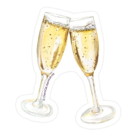 Champagne Cheers Watercolor Plastic Free Sticker — Cocktail Art Sticker ...